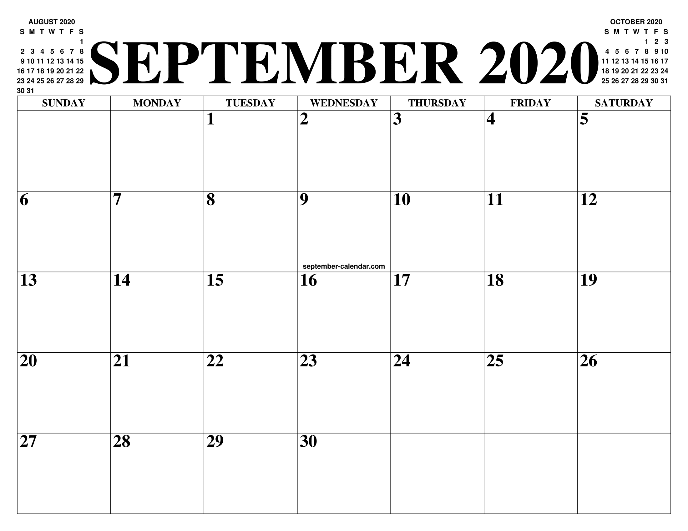 SEPTEMBER 2020 CALENDAR OF THE MONTH: FREE PRINTABLE SEPTEMBER CALENDAR ...